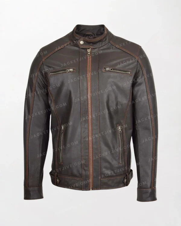 Ethan Men's Classic Leather Biker Jacket | Brown with Tan Accents